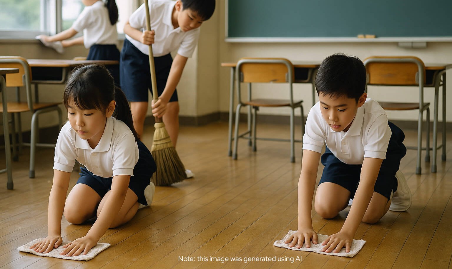Students Cleaning Classroom